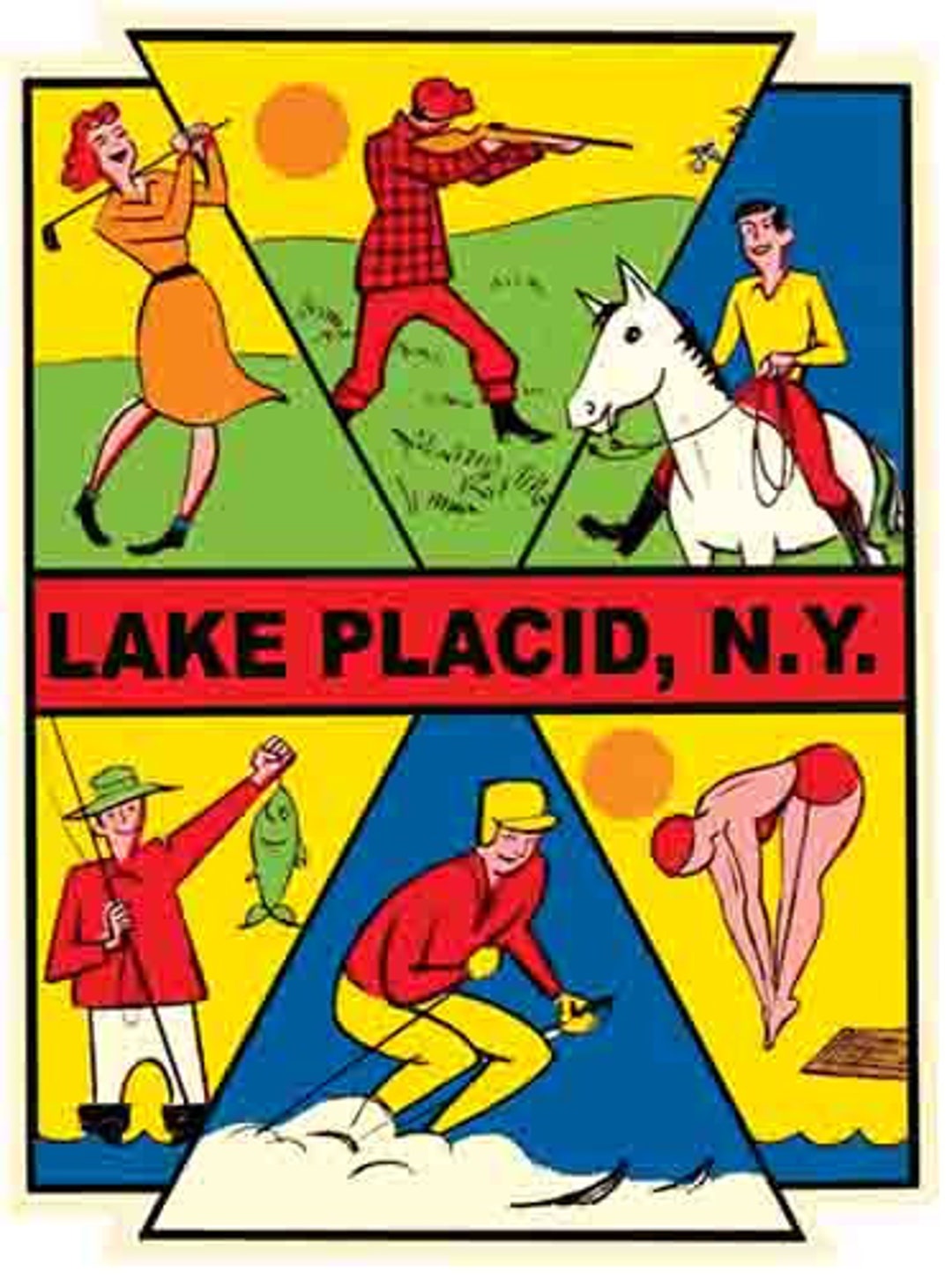 Vintage 1950's Style Lake Placid NY New York Retro Travel Decal Sticker ...