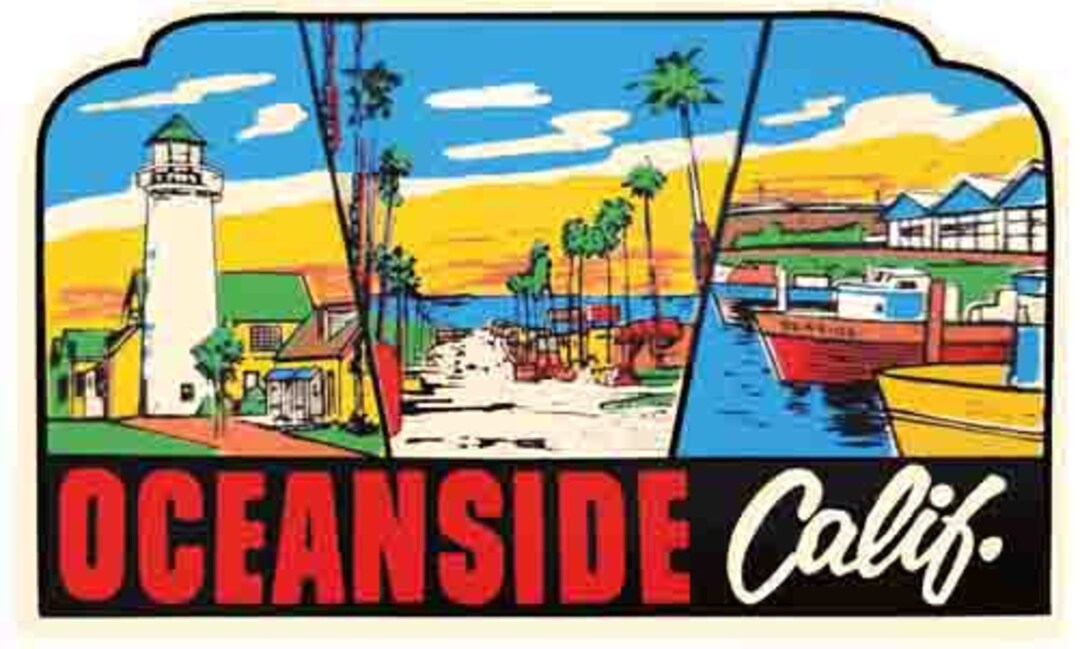 Vintage 1950's Style Oceanside CA California Retro Travel Decal Sticker ...