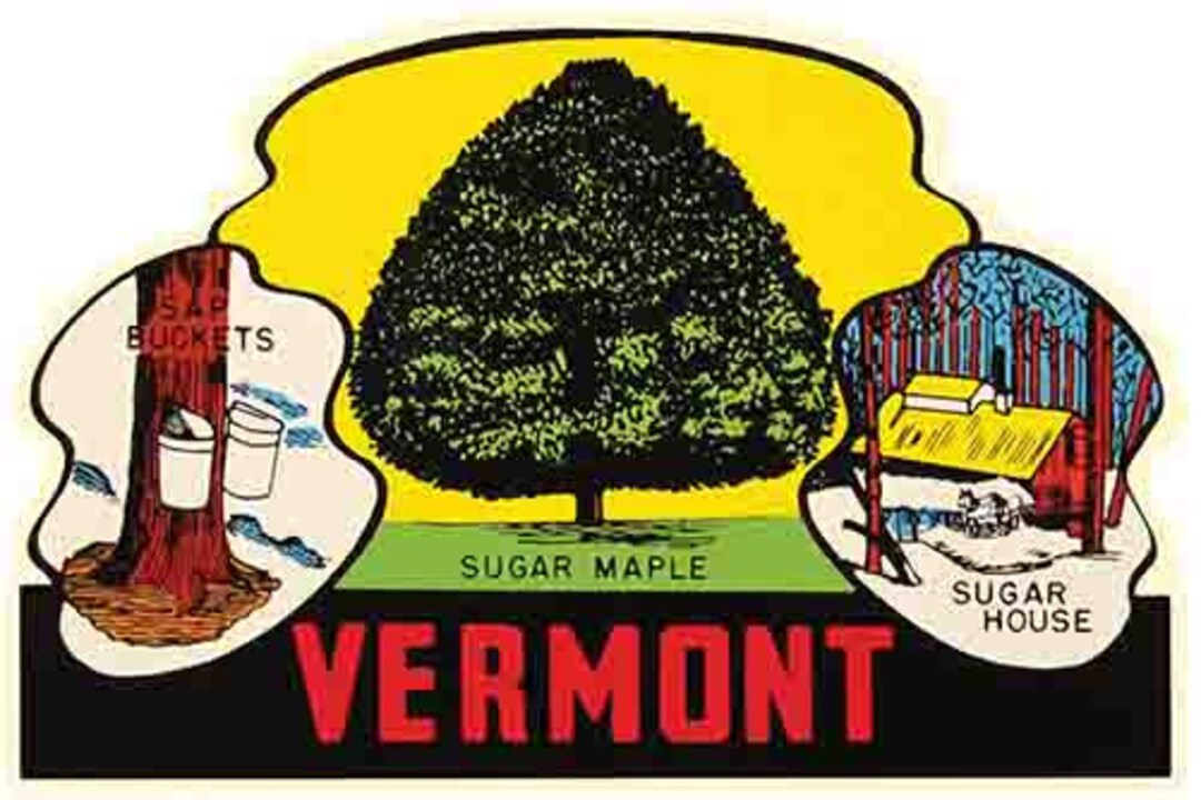 Vintage 1950's Style Vermont Sugar Maple Map Retro Travel Decal Sticker ...
