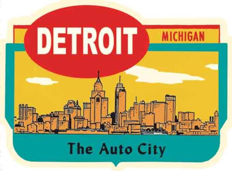 Vintage 1950's Style Detroit Michigan the Auto City Retro Travel Decal ...