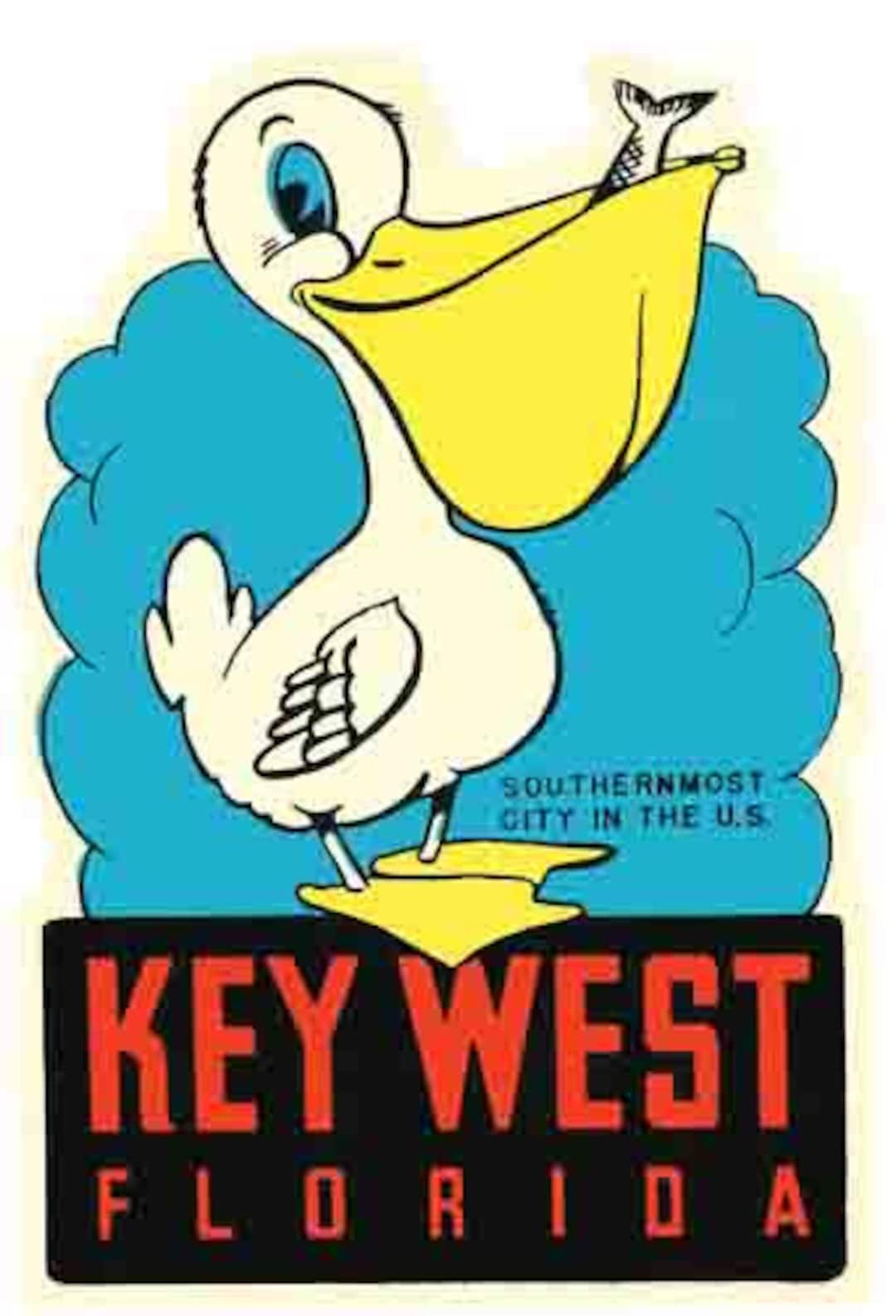 Vintage 1950's Style Florida Keys Key West Pelican Retro Travel Decal ...