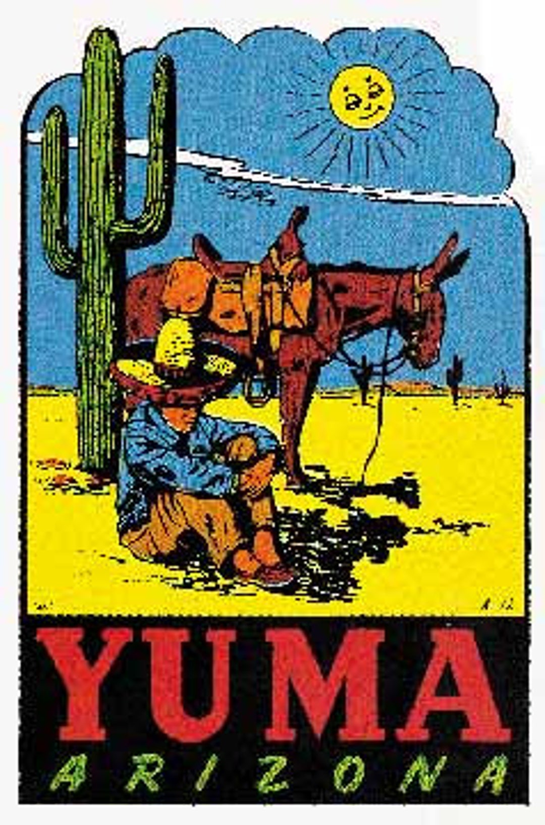Vintage 1950's Style Yuma National Park Arizona AZ Retro Travel Decal ...