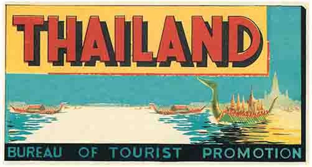 Vintage 1950's Style Thailand Asia Retro Travel Decal Sticker State Map ...