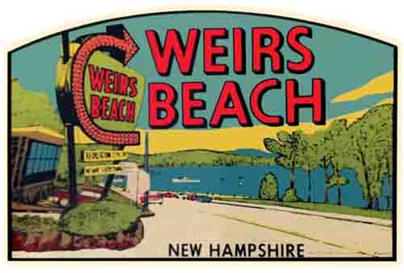 Vintage 1950's Style Weirs Beach NH New Hampshire Sign Retro Travel ...