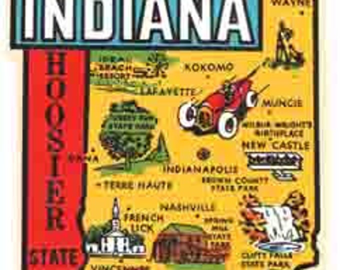 Vintage 1950's Style Indiana the Hoosier State Map Retro - Etsy