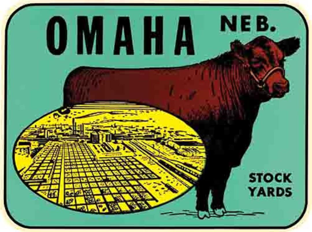 Vintage 1950's Style Omaha Nebraska NE Stockyards Retro Travel Decal ...