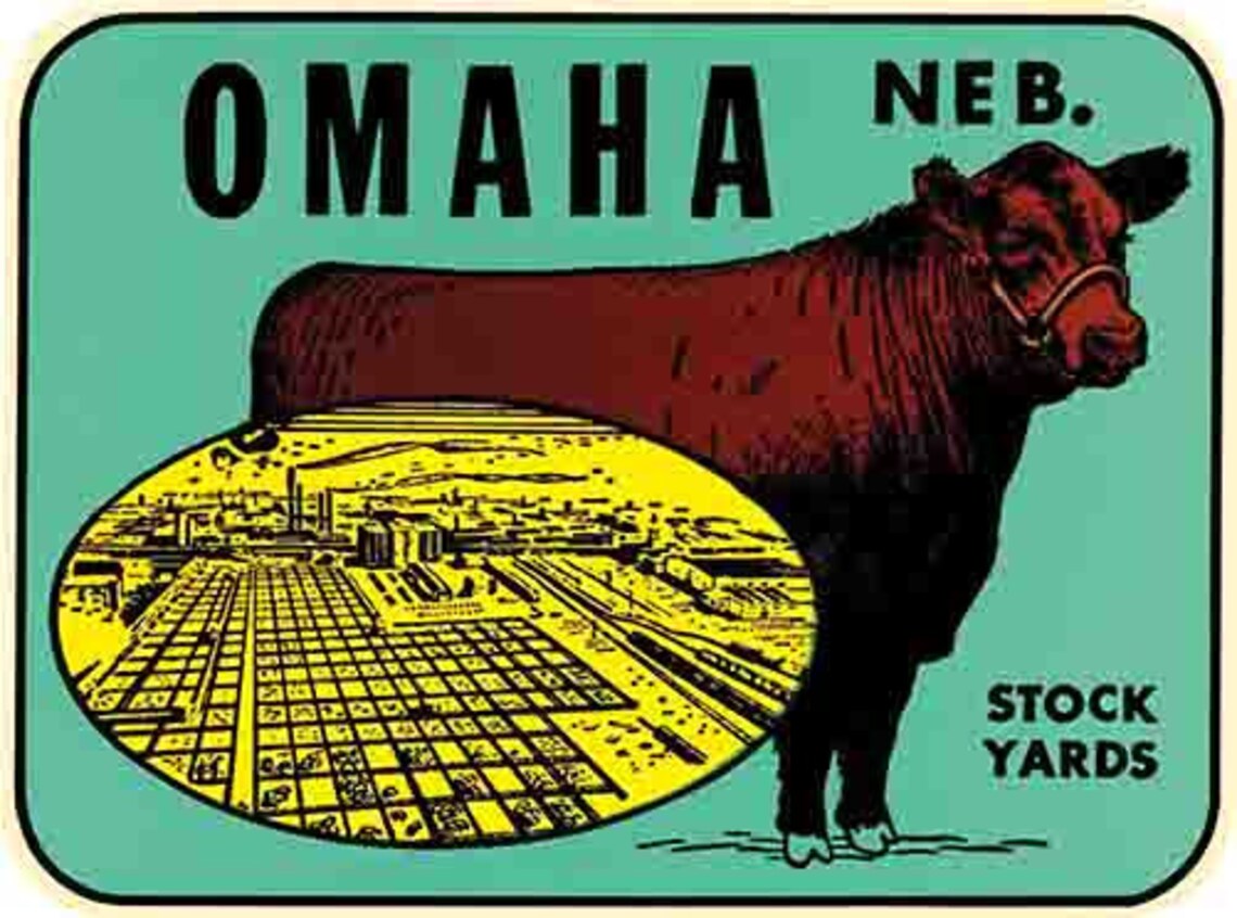 Vintage 1950's Style Omaha Nebraska NE Stockyards Retro Travel Decal ...