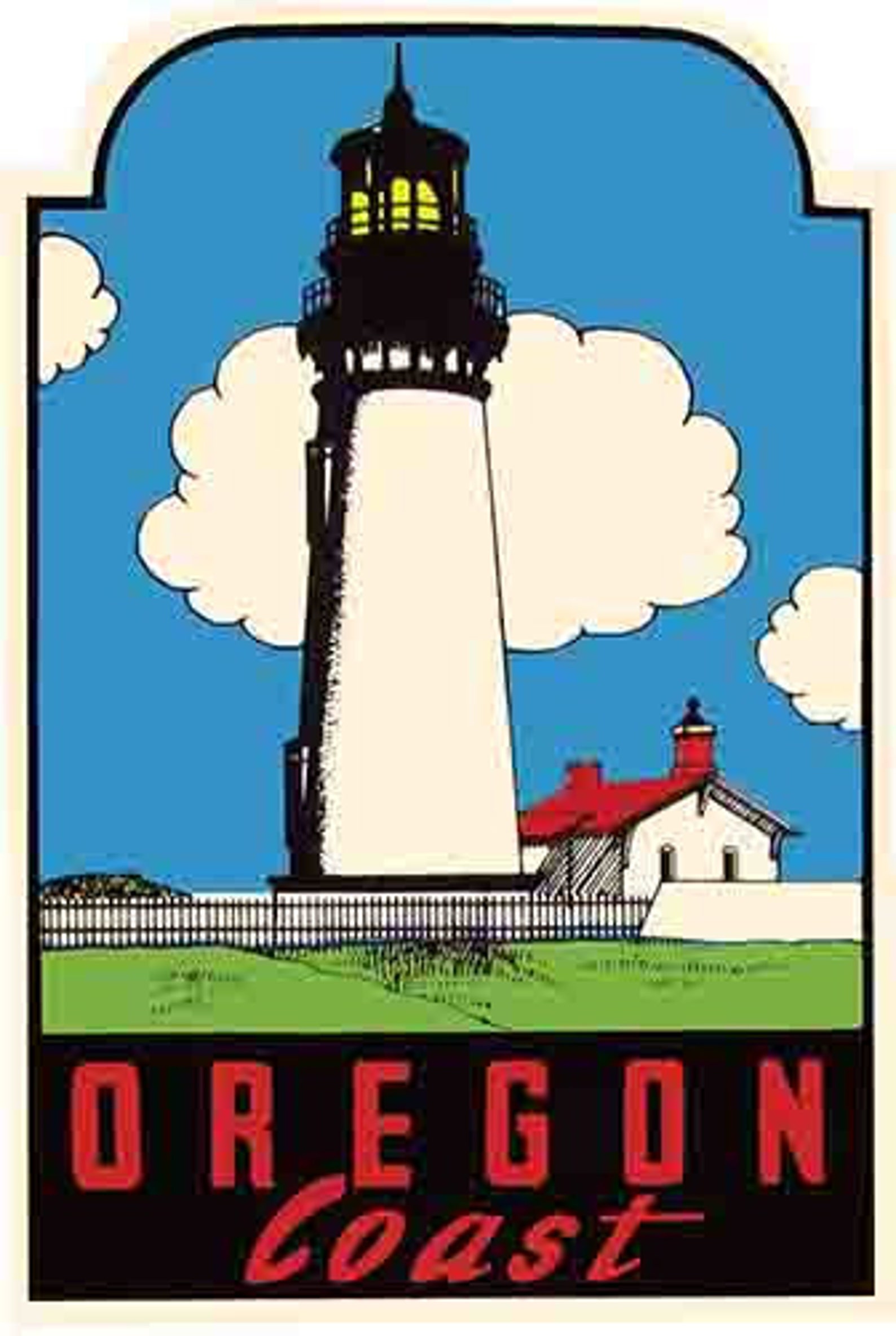 Vintage 1950's Style Oregon Coast OR Beach Lighthouse Retro Travel ...