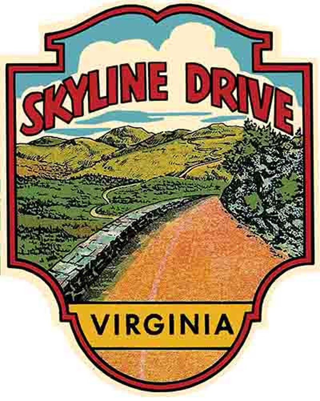 Vintage 1950's Style Skyline Drive VA Virginia Retro Travel Decal ...