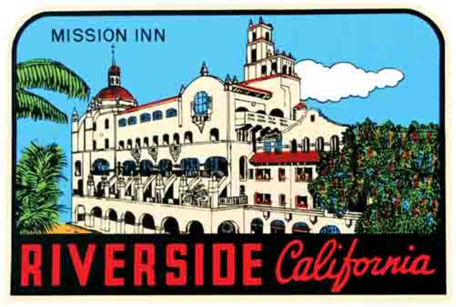 Vintage 1950's Style Riverside California CA Mission Retro Travel Decal ...