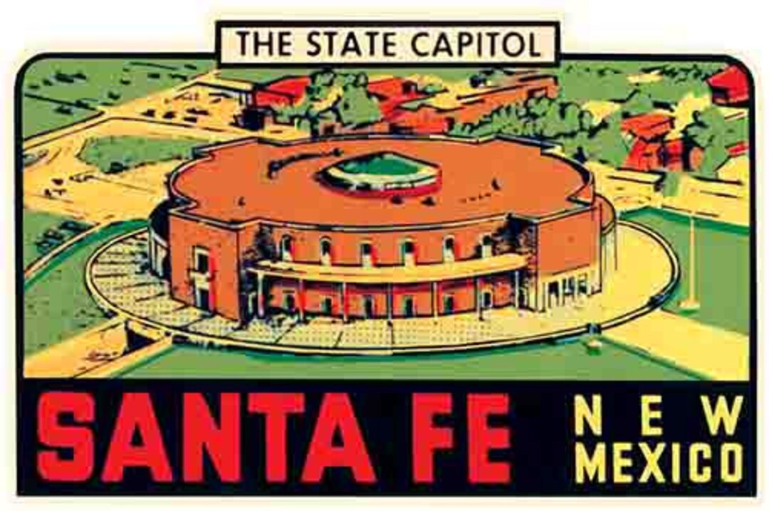 Vintage 1950's Style Santa Fe NM New Mexico Capitol Retro Travel Decal ...