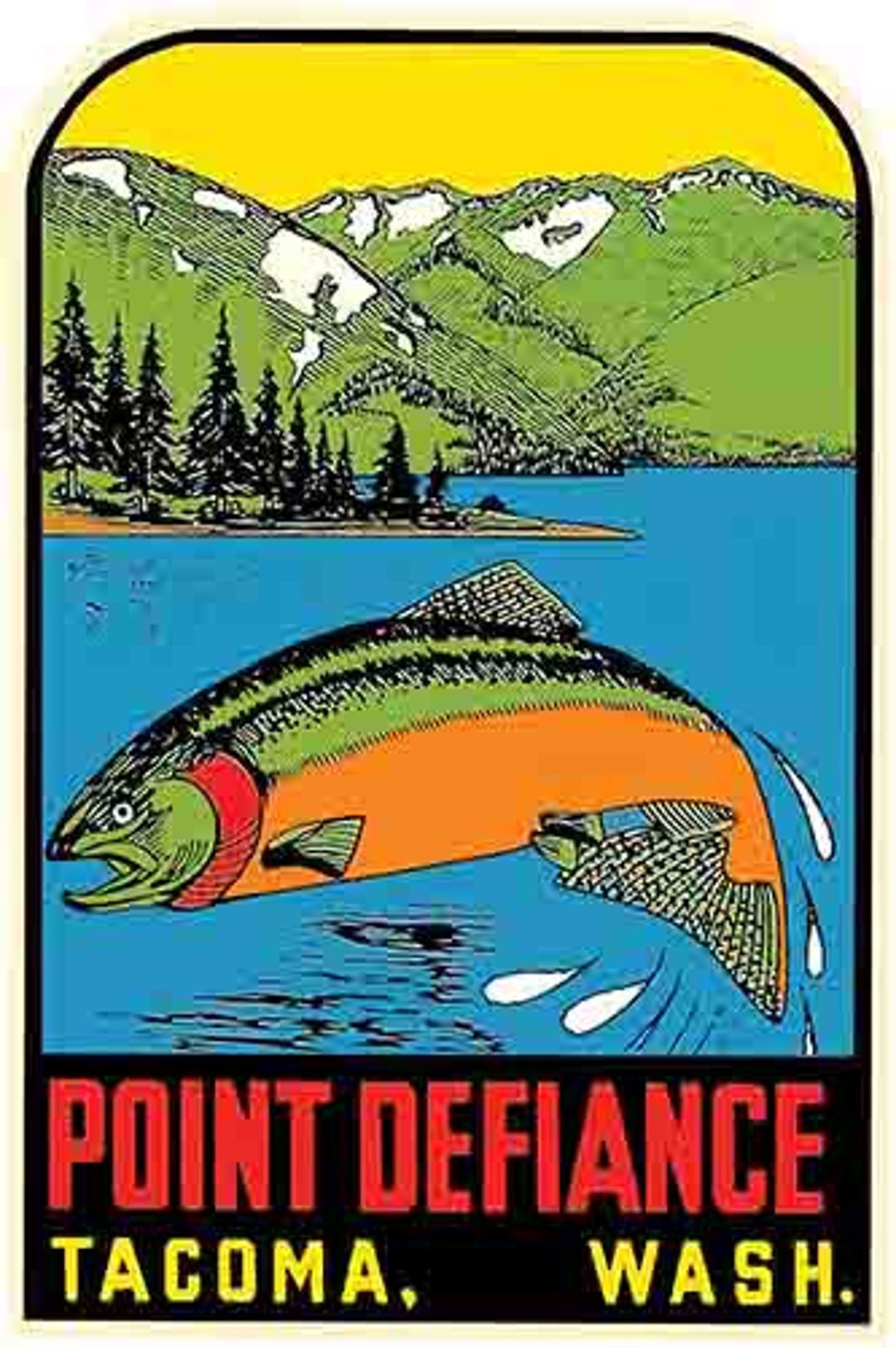 Vintage 1950's Style Point Defiance WA Washington Tacoma Fishing Retro ...