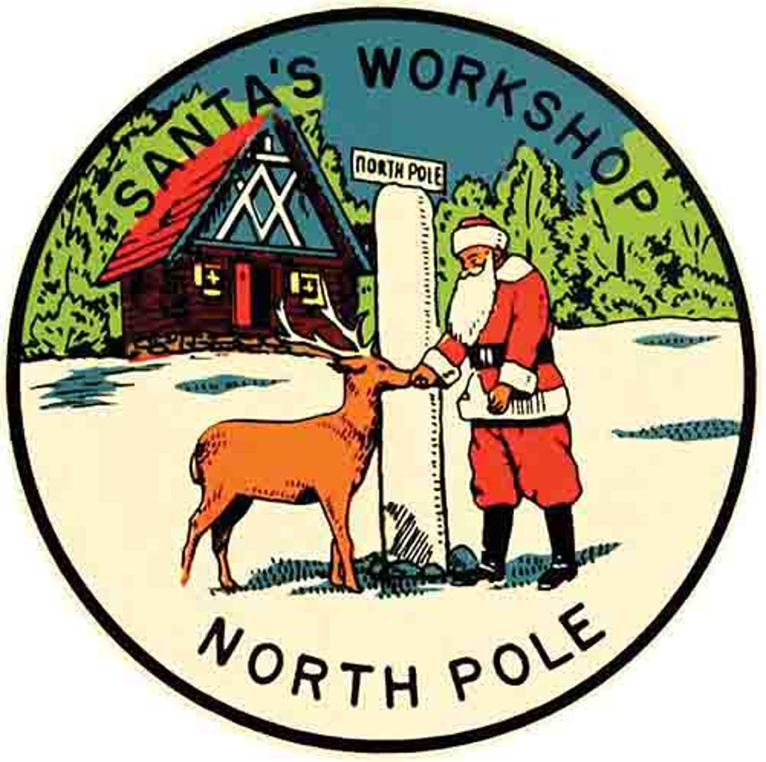 Vintage 1950's Style Santa's Workshop North Pole Santa Claus Christmas ...
