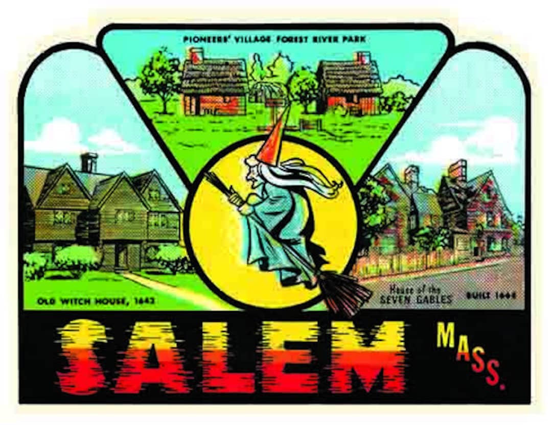 Vintage 1950's Style Salem MA Massachusetts Witch Retro Travel Decal ...