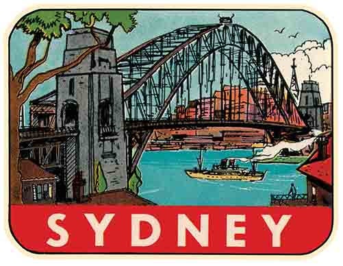 Vintage 1950's Style Sydney Australia Retro Travel Decal Sticker State ...