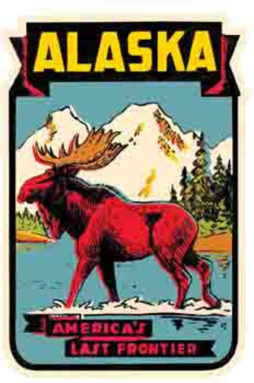 Vintage 1960's Style Alaska Moose Anchorage Retro Travel Decal Sticker ...