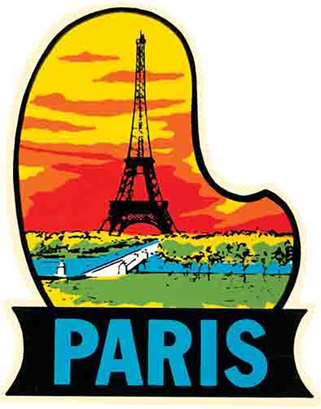 Vintage 1950's Style Paris France Eiffel Tower Sunset Map Retro Travel ...