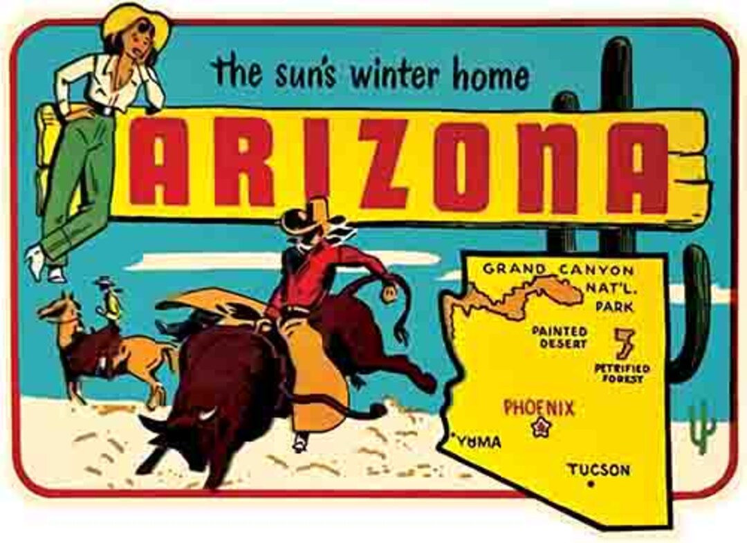 Vintage 1950's Style Arizona Yuma Phoenix Tucson Route 66 Retro Travel ...