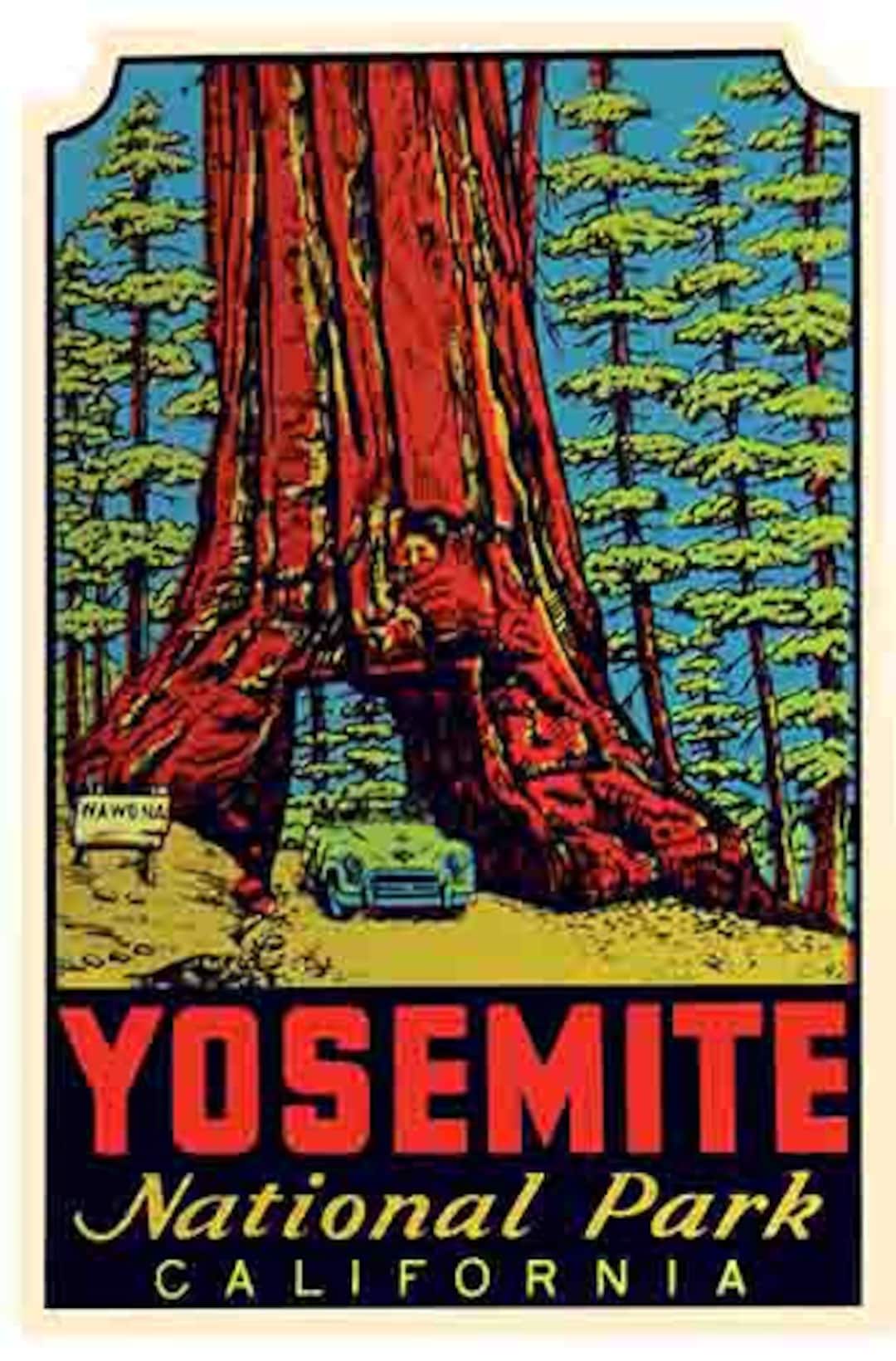 Vintage 1950's Style Yosemite National Park CA California Tree Retro ...