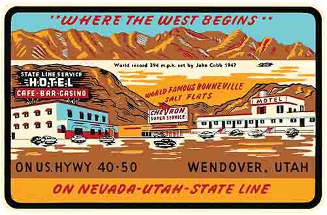 Vintage 1950's Style Wendover Utah Nevada UT State Line Hwy US 40 Retro ...