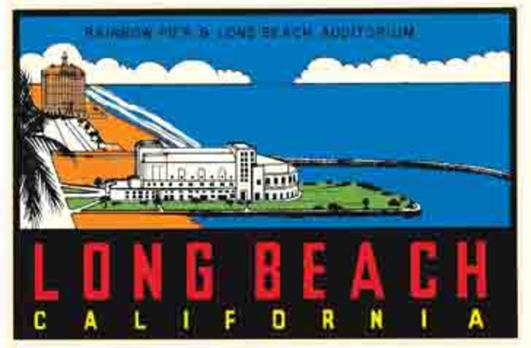 Vintage 1950's Style Long Beach CA California Rainbow Pier Travel Decal ...
