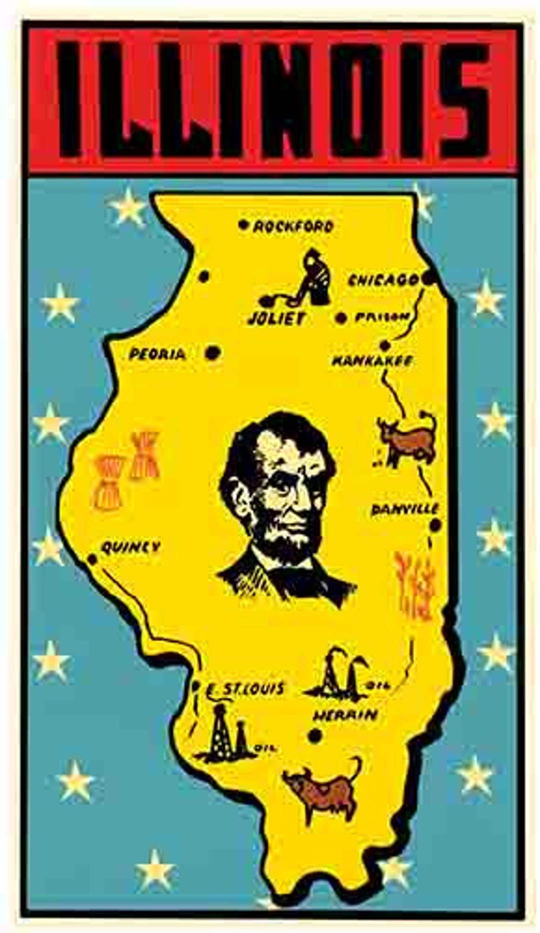 Vintage 1950's Style Illinois Lincoln IL Retro Travel Decal Sticker ...