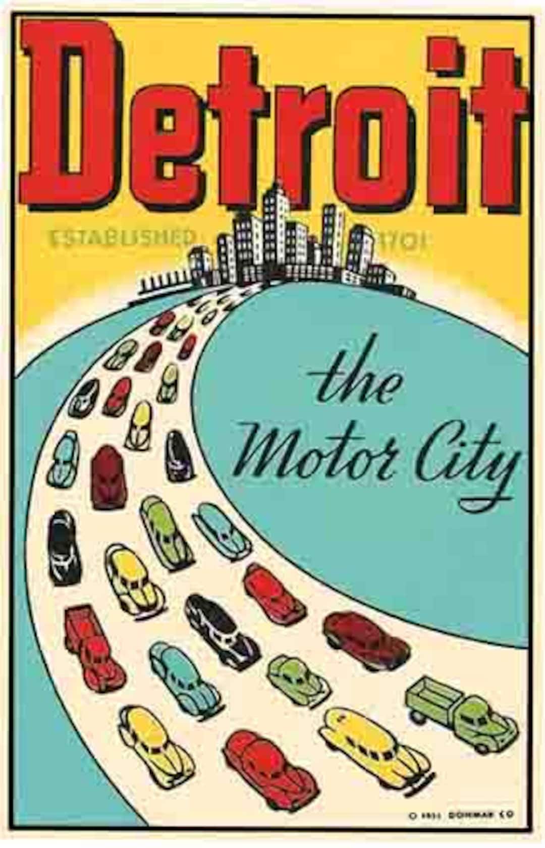 Vintage 1950's Style Detroit Michigan MI the Motor City Retro Travel ...