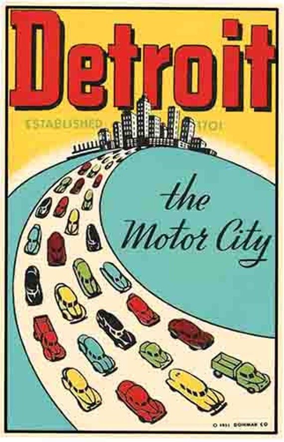 Vintage 1950's Style Detroit Michigan MI the Motor City | Etsy