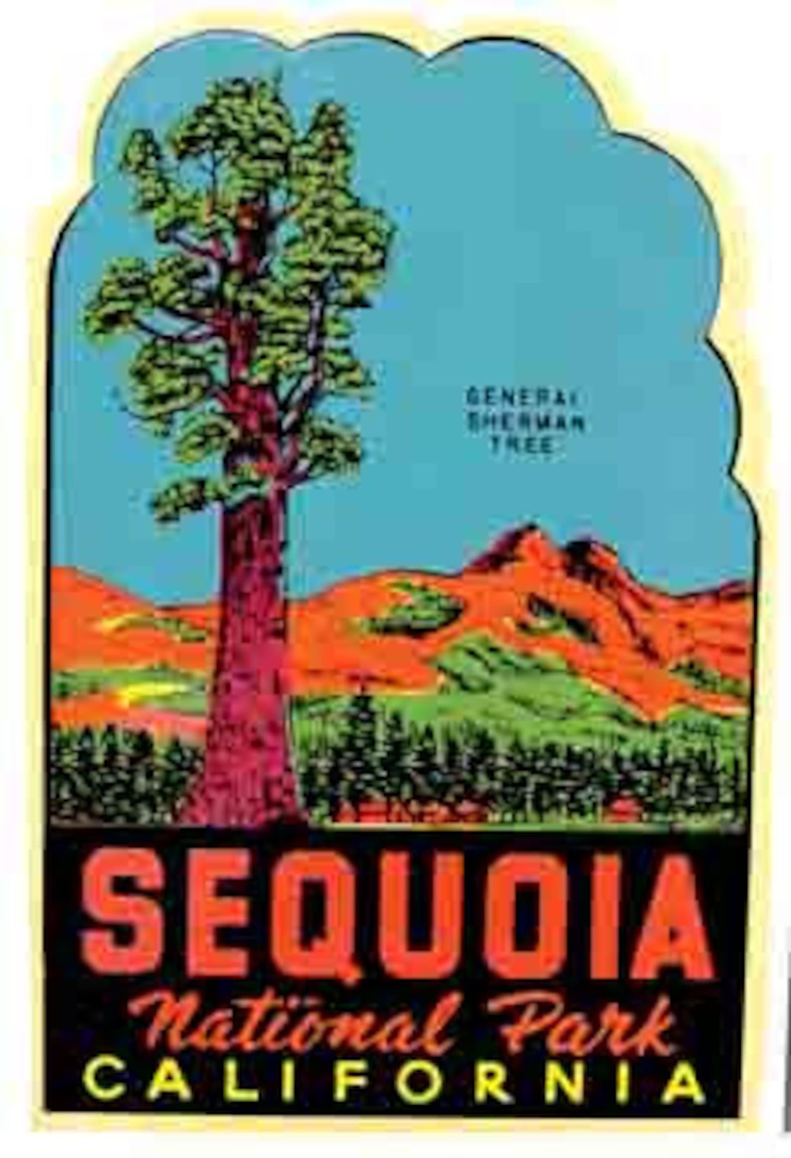 Vintage 1950's Style Sequoia National Park CA California Retro Travel ...