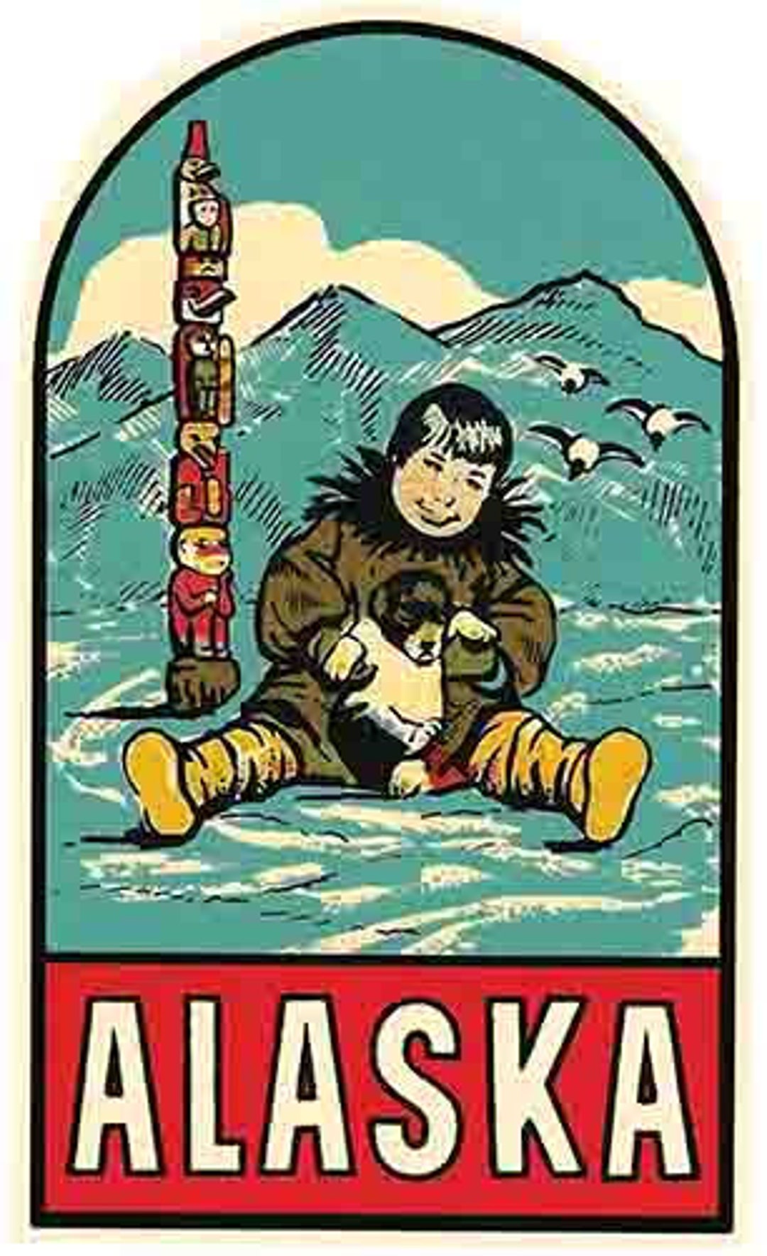Vintage 1960's Style Alaska Eskimo Kid Anchorage Retro Travel Decal ...