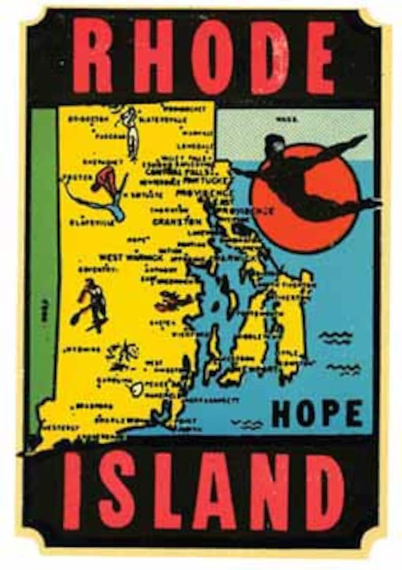 Vintage 1950's Style Rhode Island RI Retro Travel Decal Sticker State ...