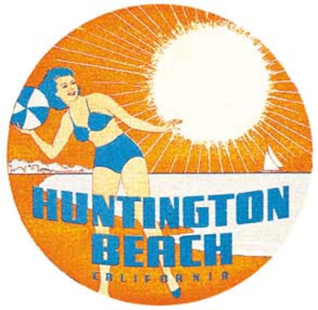 Vintage 1950's Style Huntington Beach CA California Retro Travel Decal ...
