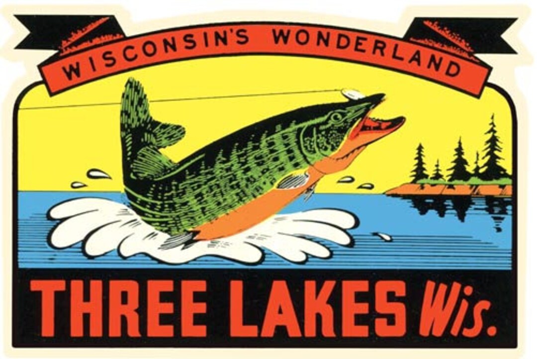 Vintage 1950's Style Three Lakes WI Wisconsin Fishing Retro Travel ...