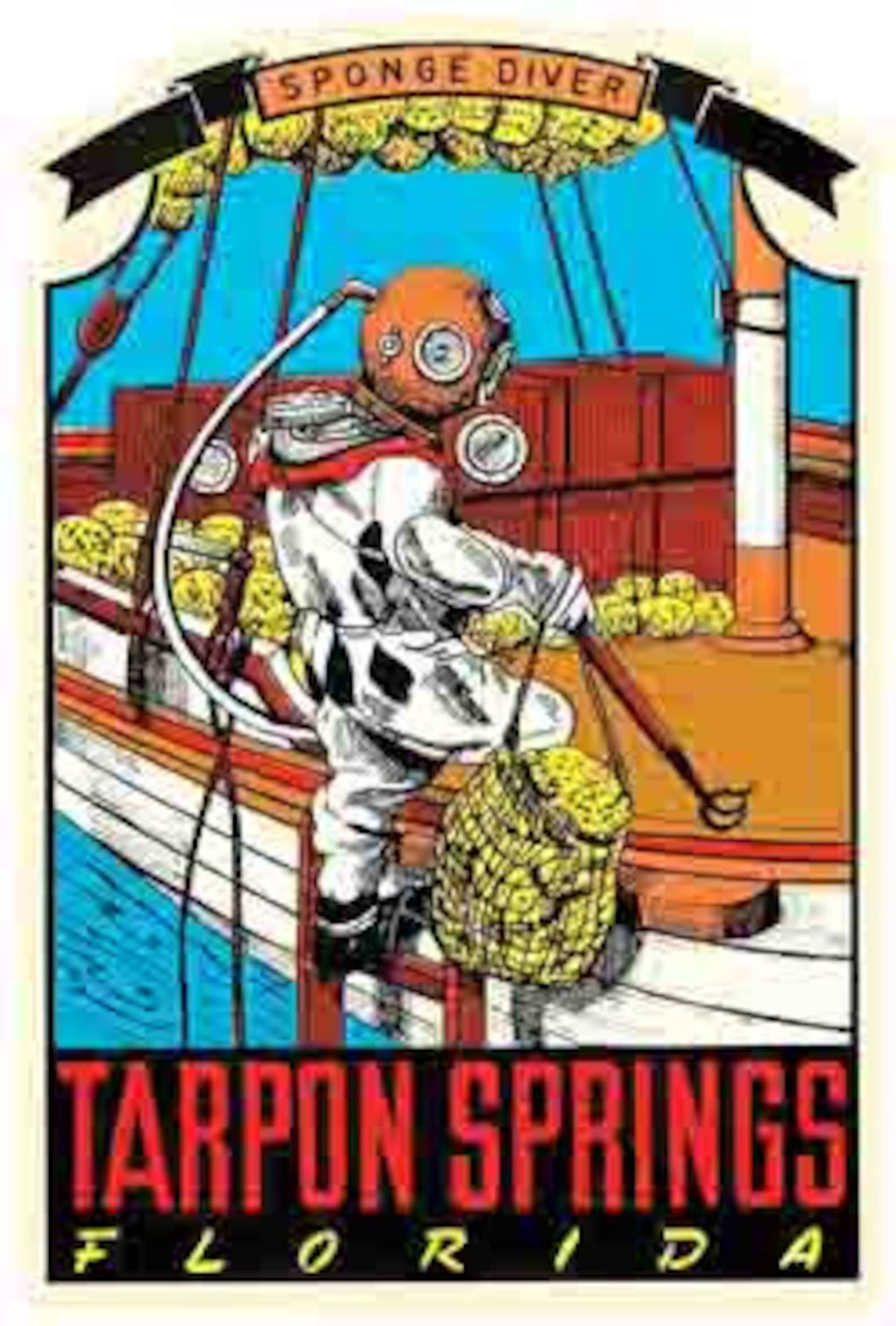 Vintage 1950's Style Tarpon Springs FL Tampa Sponge Divers Retro Travel ...
