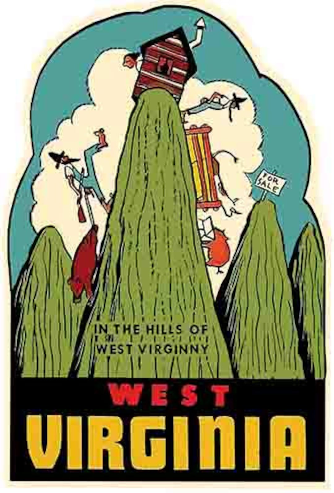 Vintage 1950's Style West Virginia Mountaineer WV Retro Travel Decal ...