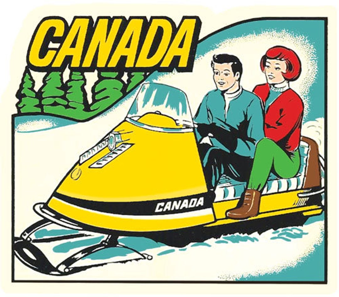 Vintage 1950's Style Canada Snowmobile National Park Retro Travel Decal ...