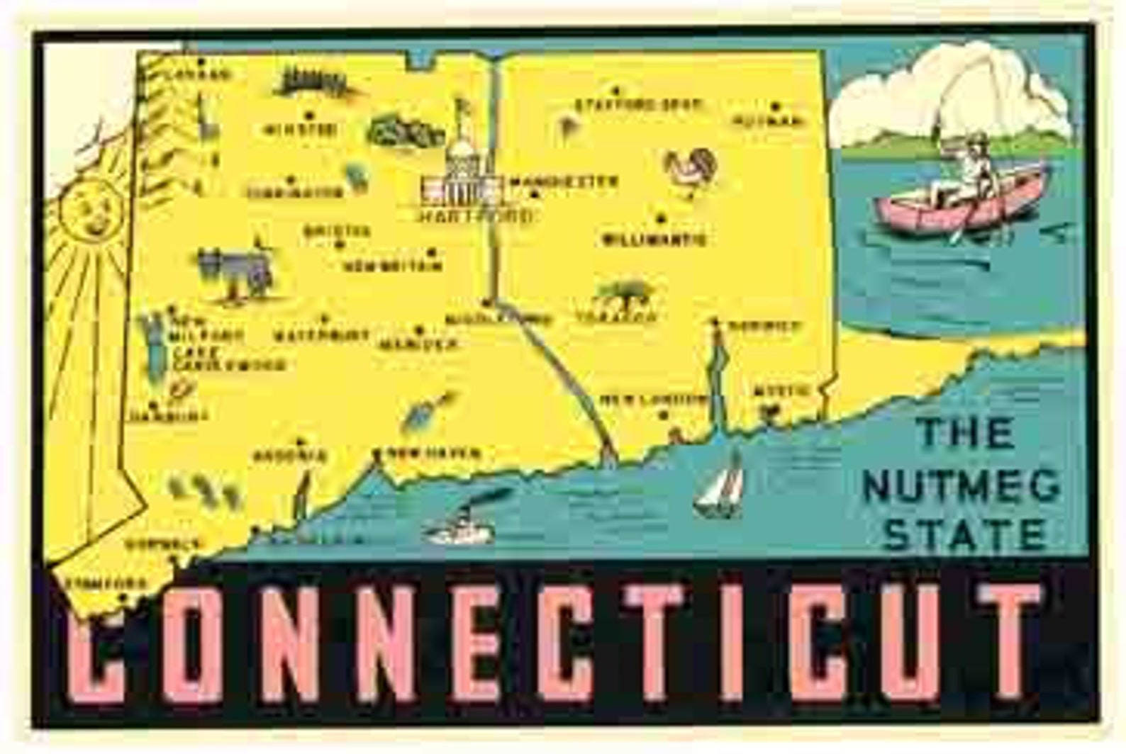 Vintage 1950's Style Connecticut CT Nutmeg State Map Retro - Etsy