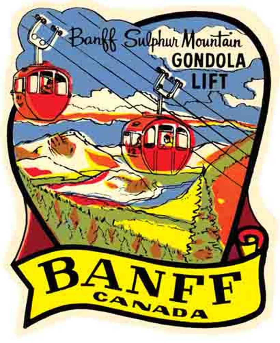Vintage 1950's Style Banff Canada Retro Travel Decal Sticker State Map ...