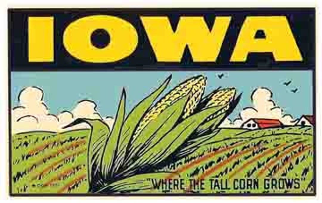 Vintage 1950's Style Iowa Corn Farmers Des Moines Retro Travel Decal ...