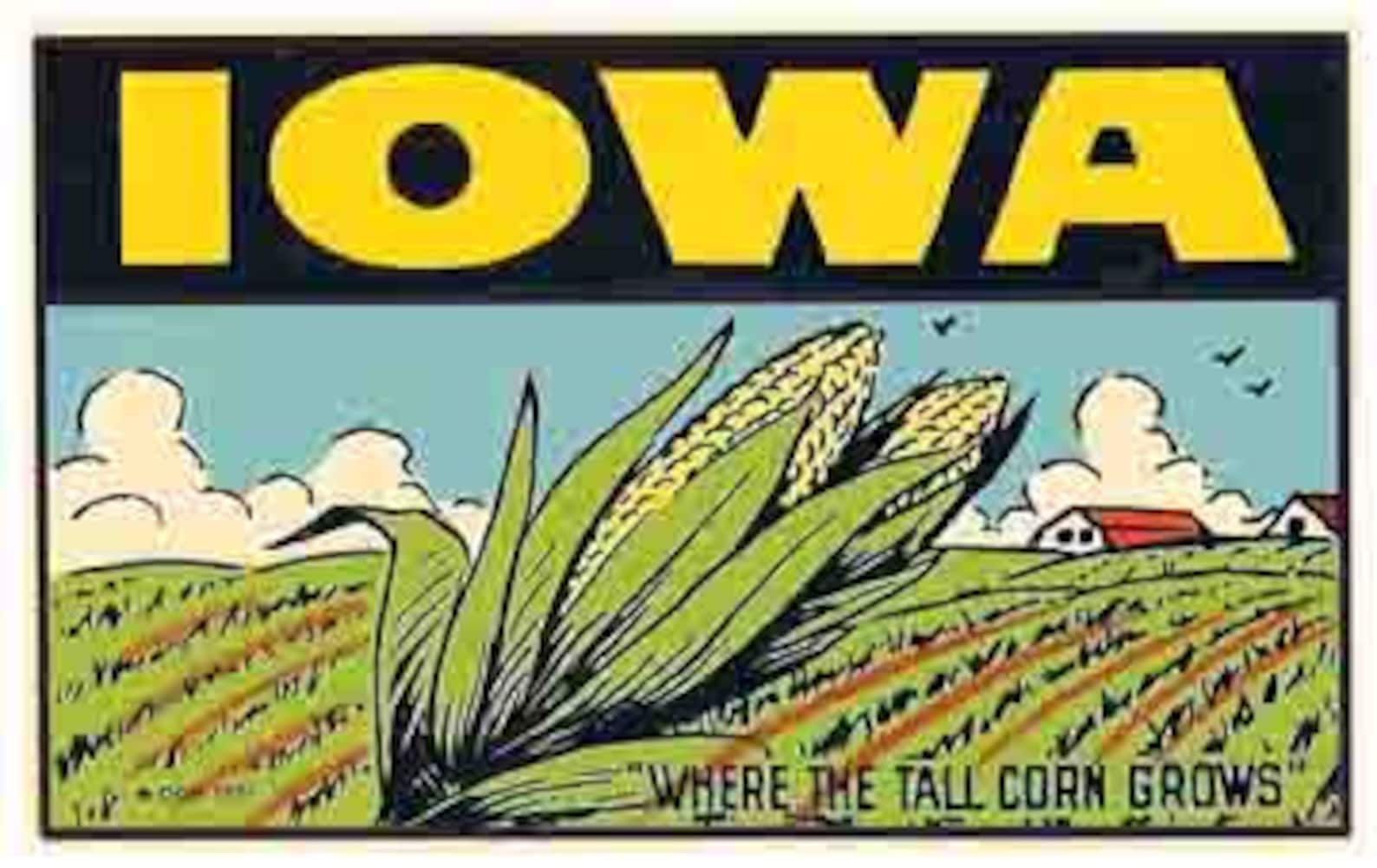Vintage 1950's Style Iowa Corn Farmers Des Moines Retro Travel Decal ...