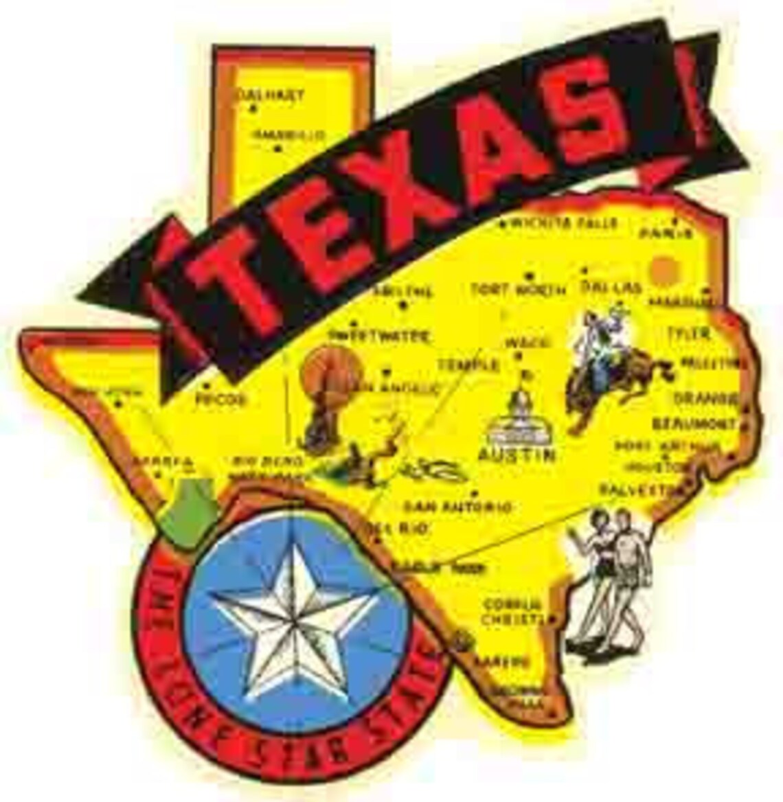 Vintage 1950's Style Texas Banner Dallas Houston Austin El Paso Retro ...