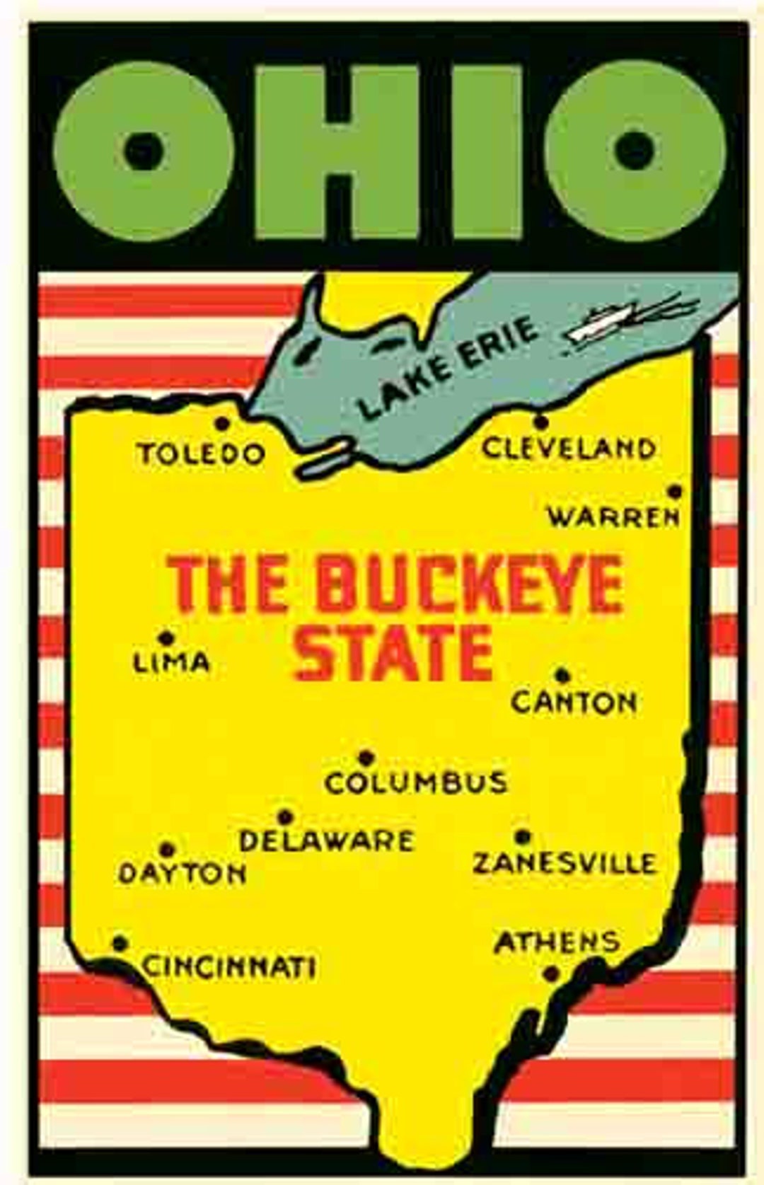 Vintage 1950's Style Ohio OH the Buckeye State Retro Travel Decal ...