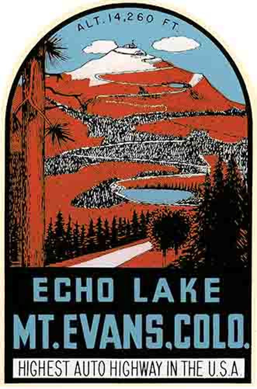 Vintage 1950's Style Echo Lake Mt. Evans CO Colorado National Park ...