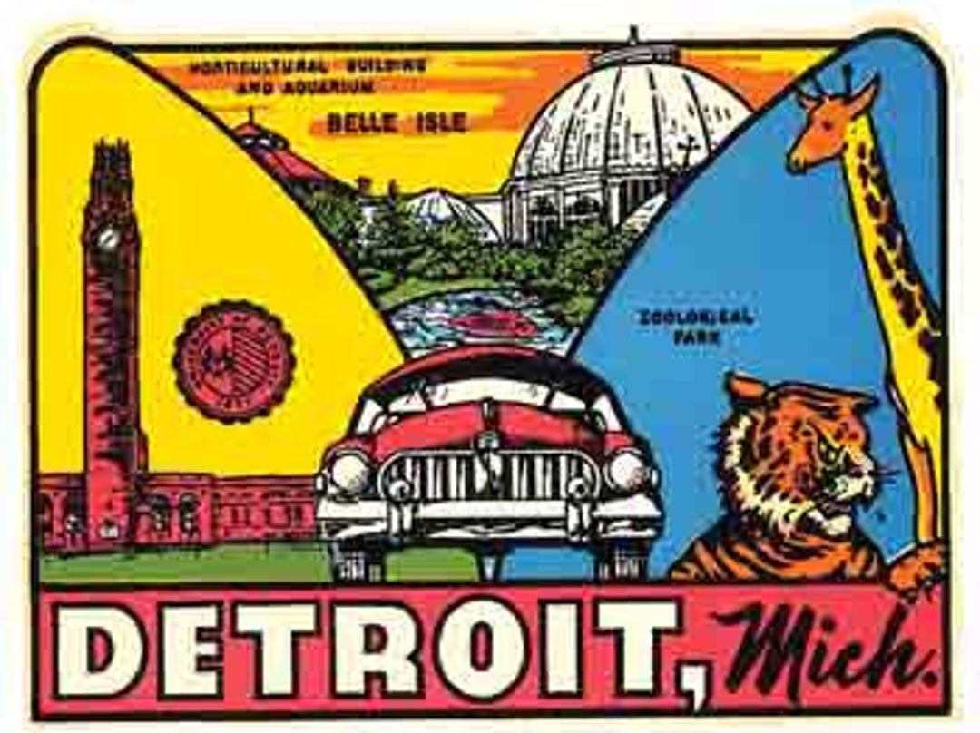 Vintage 1950's Style Detroit Michigan Retro Travel Decal Sticker State ...