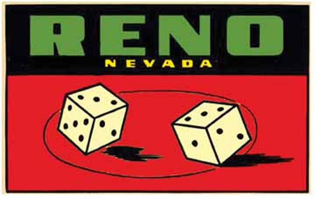 Vintage 1950's Style Reno NV Nevada Dice Retro Travel Decal Sticker ...