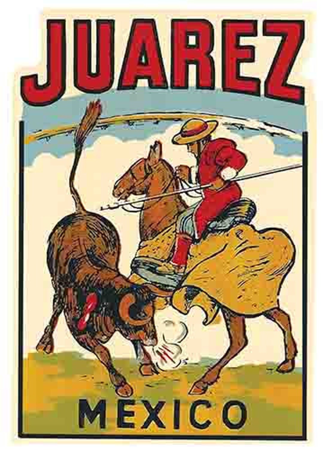 Vintage 1960's Style Juarez Mexico Bullfight Matador Retro Travel Decal ...