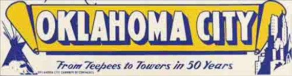 Vintage 1950's style OK Oklahoma City retro travel decal sticker state ...