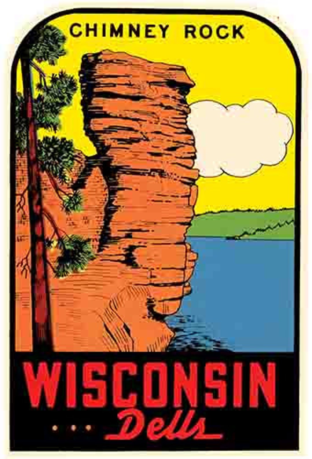 Vintage 1950's Wisconsin Dells WI Stand Rock Retro Travel Decal Sticker ...
