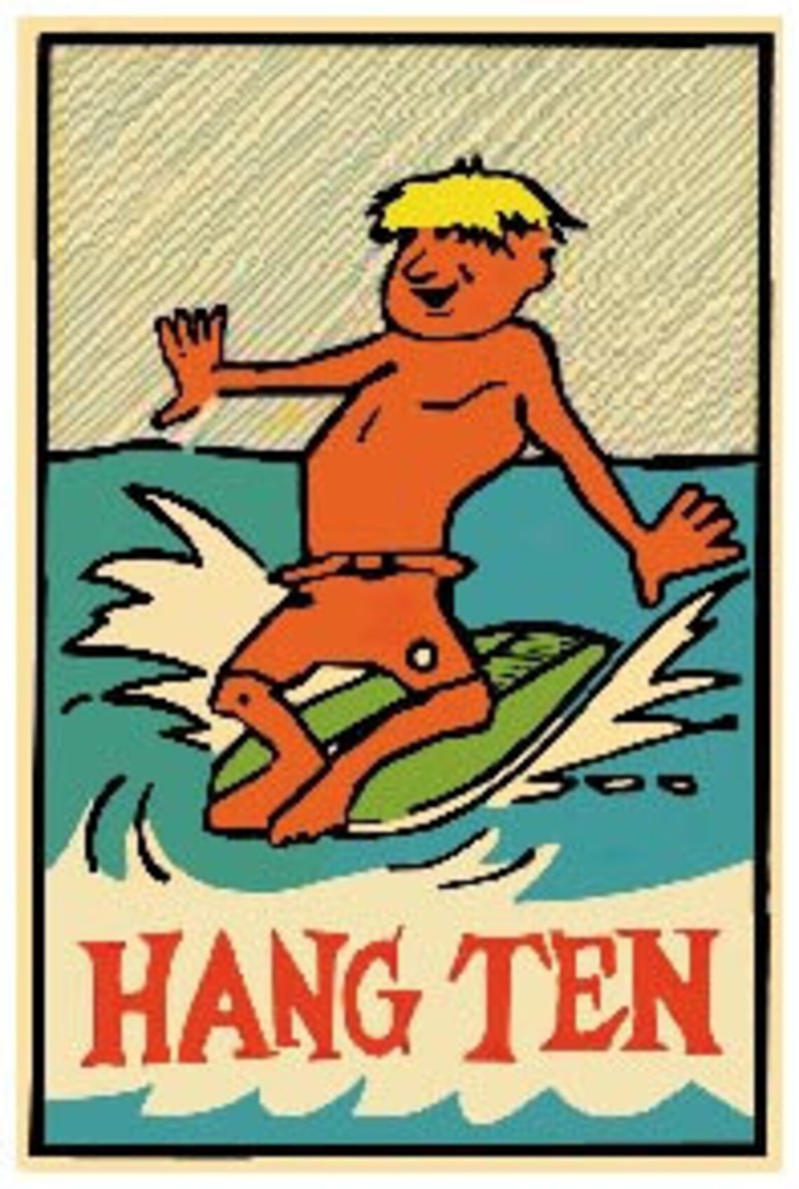 Vintage Style Surfing Surf Hang Ten Beach Surfer Dude Retro Travel ...
