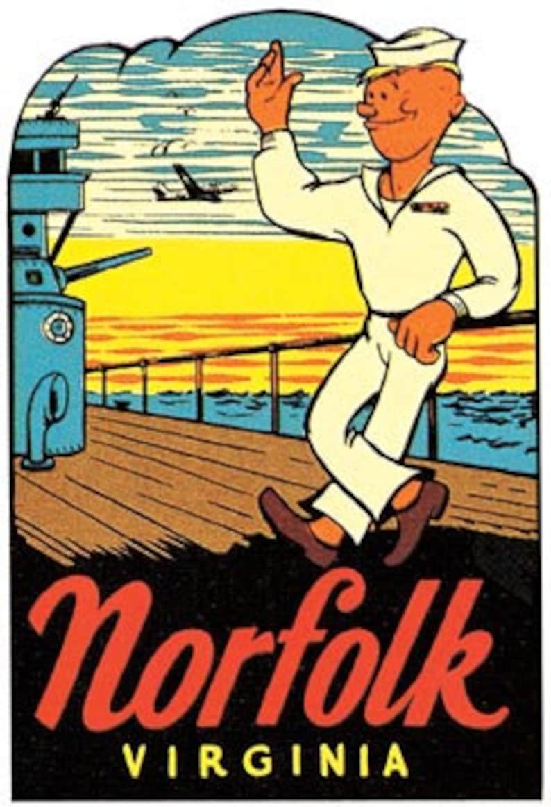 Vintage 1950's Style Norfolk VA Virginia Retro Travel Decal Sticker ...